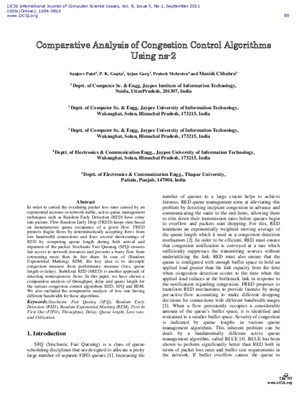 Pdf Comparative Analysis Of Congestion Control Algorithms Using Ns 2