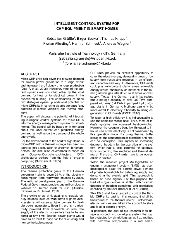 (PDF) Intelligent control system for chp-equipment in smart-homes