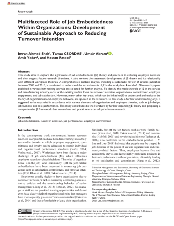 (PDF) Multifaceted Role of Job Embeddedness Within Organizations ...