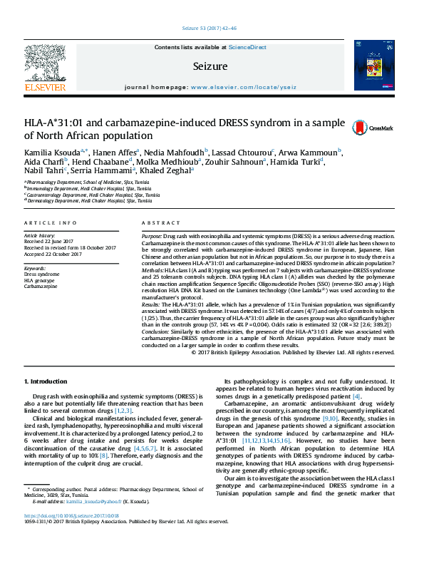 (PDF) HLA-A*31:01 and carbamazepine-induced DRESS syndrom in a sample ...