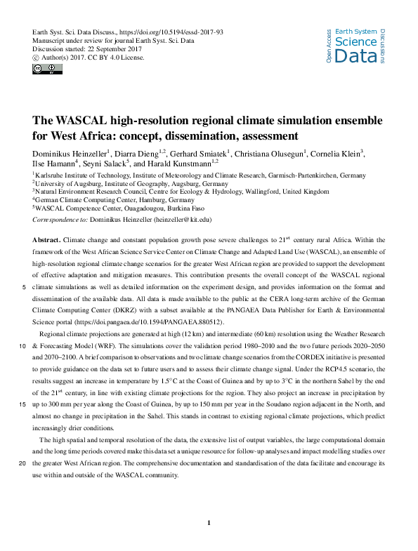(PDF) The WASCAL high-resolution regional climate simulation ensemble for West Africa: concept ...