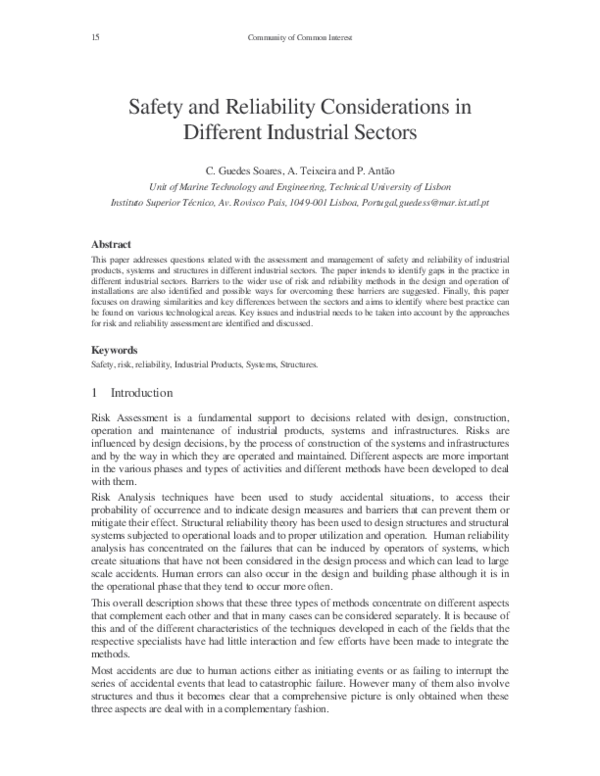 (PDF) Safety and Reliability Considerations in Different Industrial Sectors