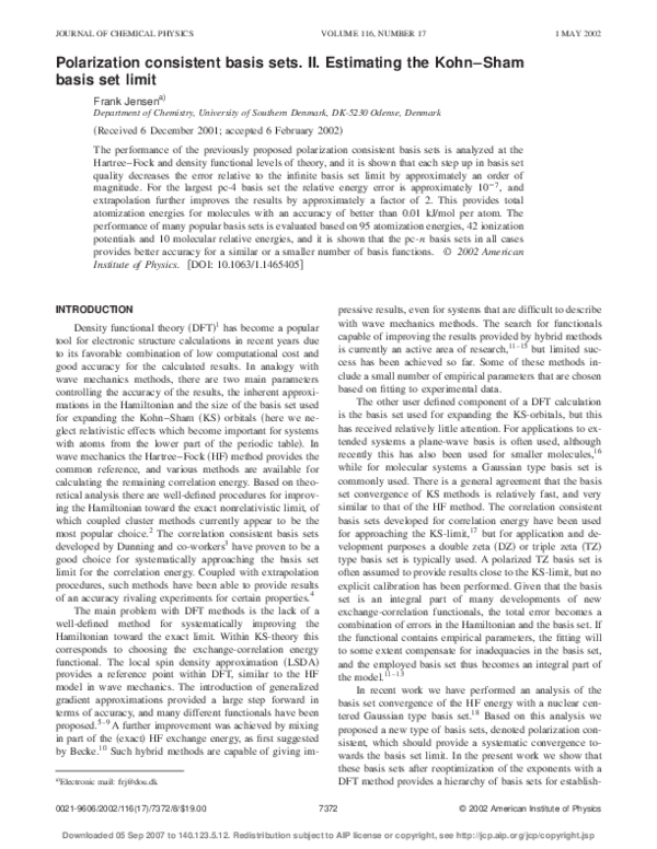Pdf Polarization Consistent Basis Sets Ii Estimating The Kohn Sham