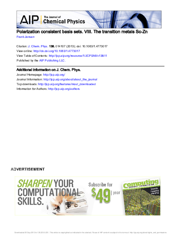 Pdf Polarization Consistent Basis Sets Viii The Transition Metals Sc Zn
