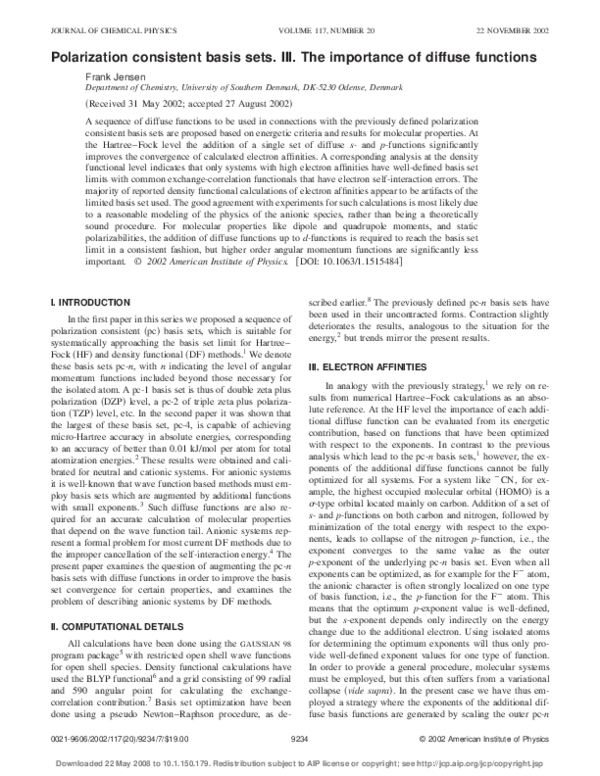 Pdf Polarization Consistent Basis Sets Iii The Importance Of