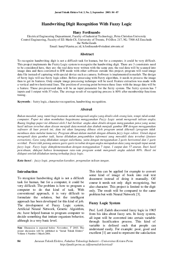 Pdf Handwriting Digit Recognition With Fuzzy Logic