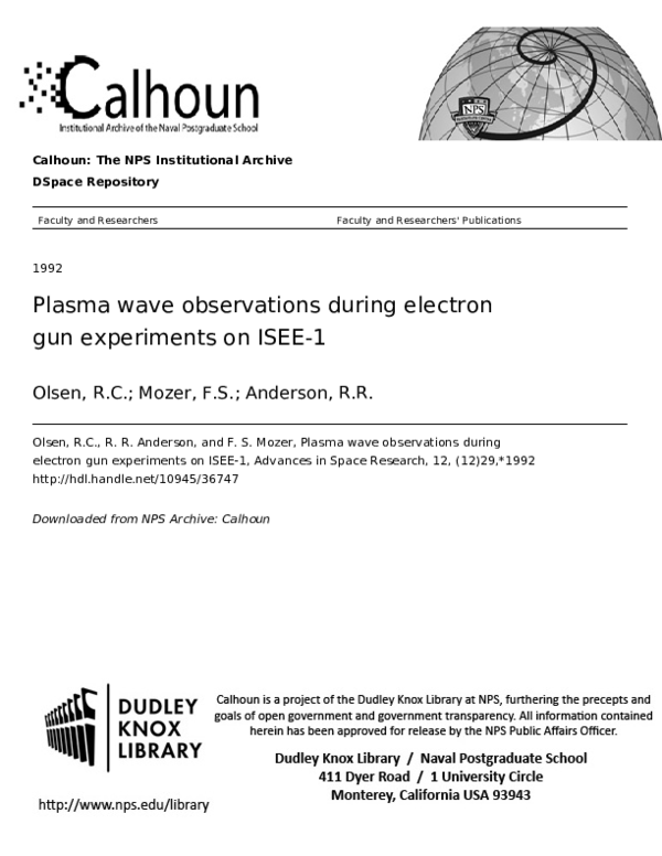 (PDF) Plasma wave observations during electron gun experiments on ISEE-1
