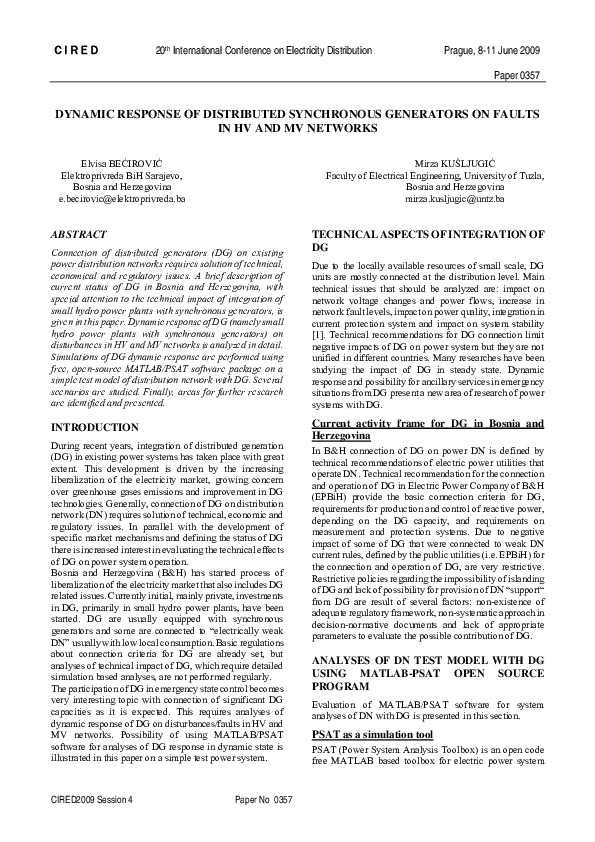 Pdf Dynamic Response Of Distributed Synchronous Generators On Faults