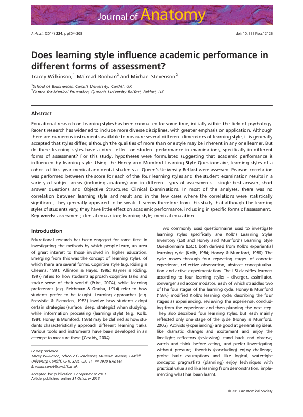 (PDF) Does learning style influence academic performance in different ...