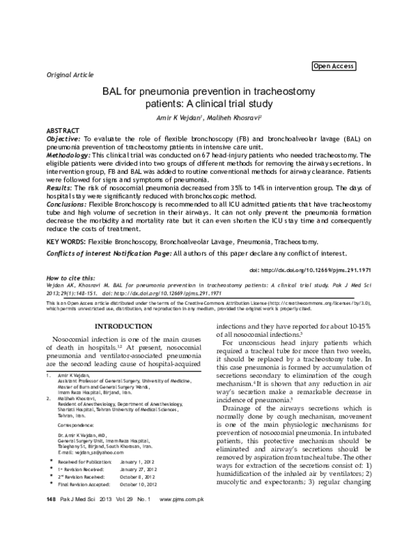 (PDF) BAL for pneumonia prevention in tracheostomy patients: A clinical ...