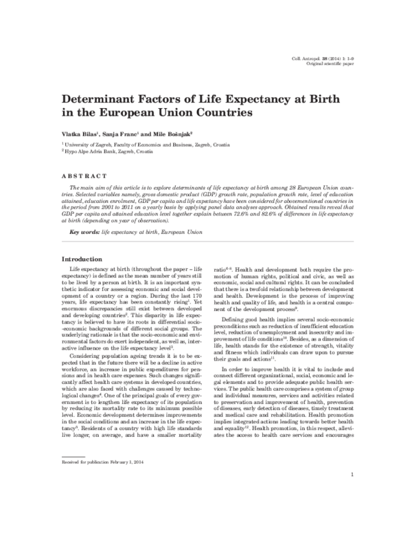 (PDF) Determinant factors of life expectancy at birth in the European ...