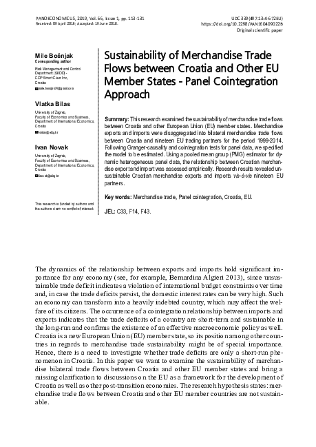 (PDF) Sustainability of merchandise trade flows between Croatia and ...