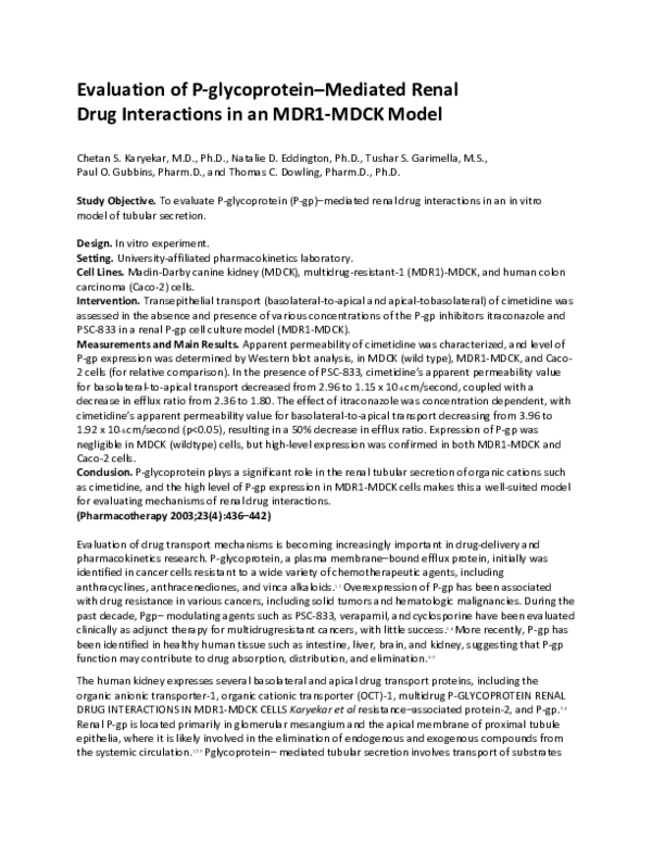 (PDF) Evaluation of P-glycoprotein–Mediated Renal Drug Interactions in ...