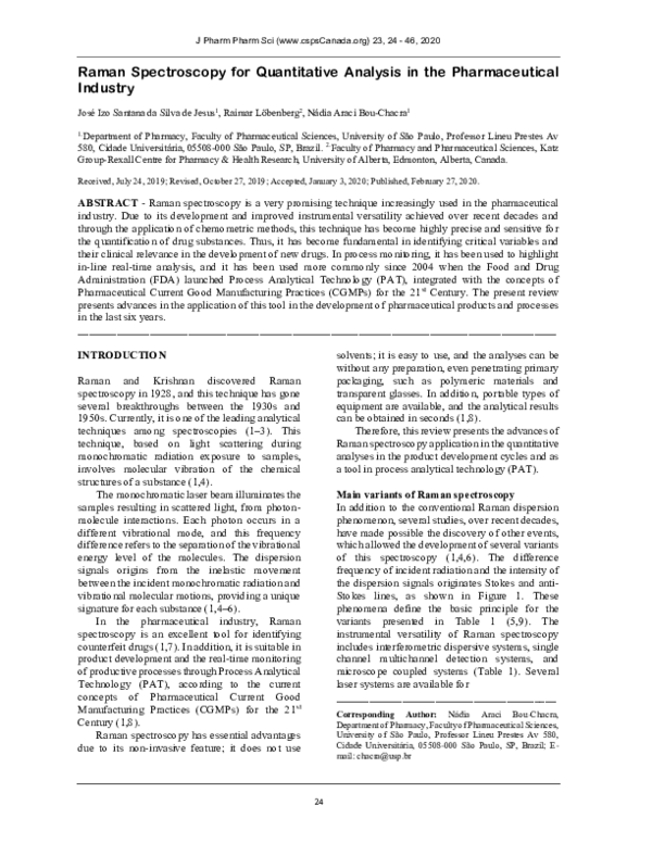(PDF) Raman spectroscopy for quantitative analysis of pharmaceutical solids
