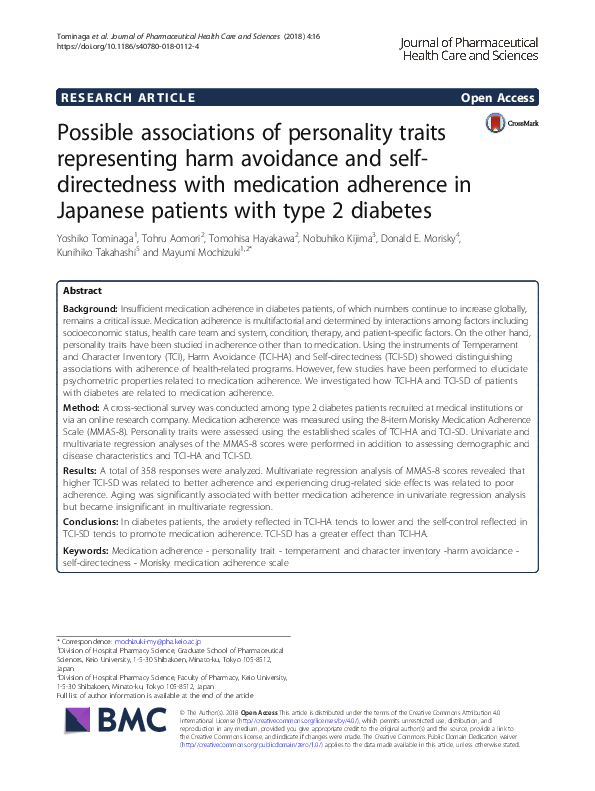 (PDF) Possible associations of personality traits representing harm ...