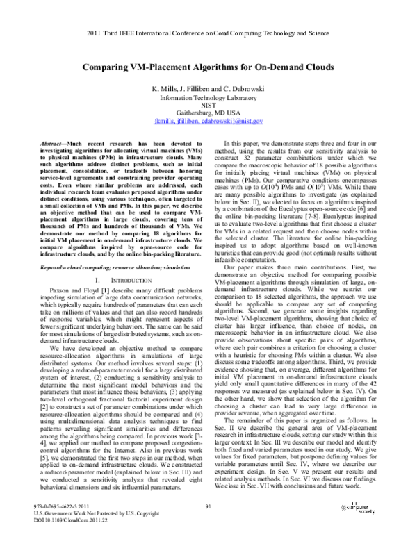 Pdf Comparing Vm Placement Algorithms For On Demand Clouds 1368
