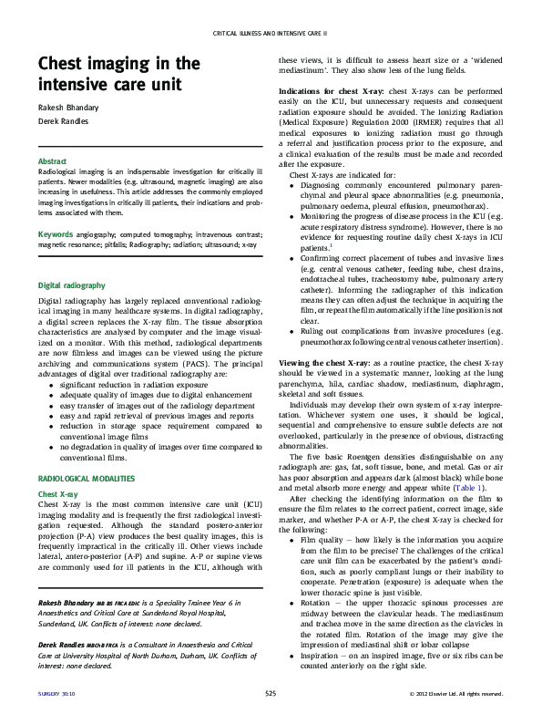 (PDF) Chest imaging in the intensive care unit