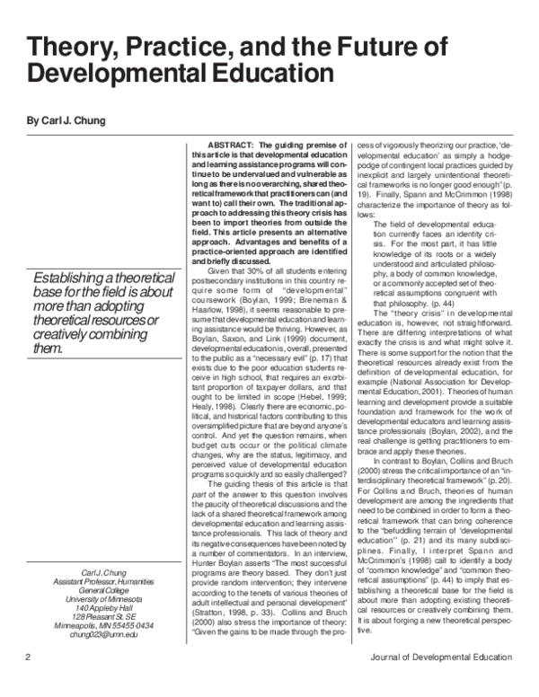 (PDF) Theory, Practice, and the Future of Developmental Education
