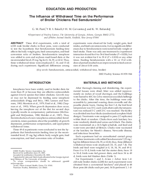 (PDF) The influence of withdrawal time on the performance of broiler ...