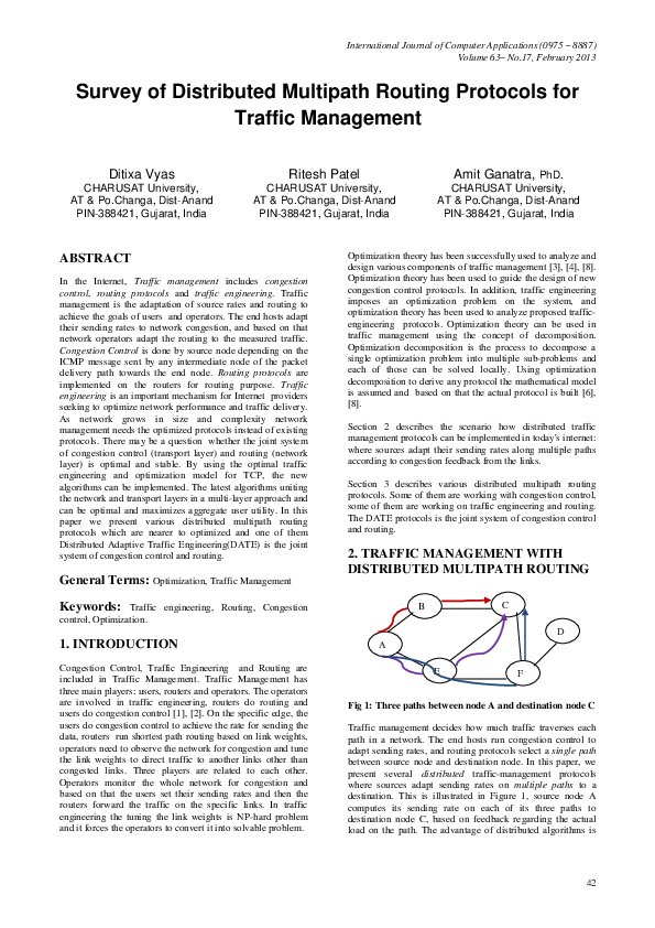 Pdf Survey Of Distributed Multipath Routing Protocols For Traffic