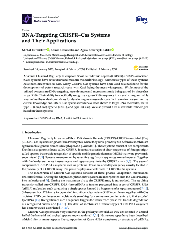 (PDF) RNA-Targeting CRISPR–Cas Systems and Their Applications