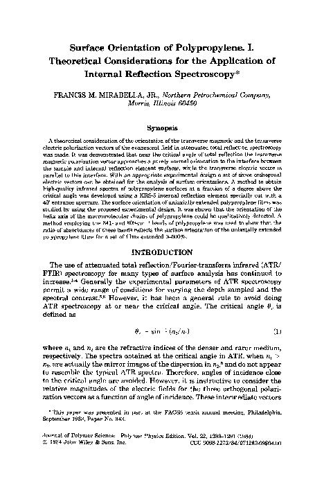 (PDF) Surface orientation of polypropylene. I. Theoretical ...