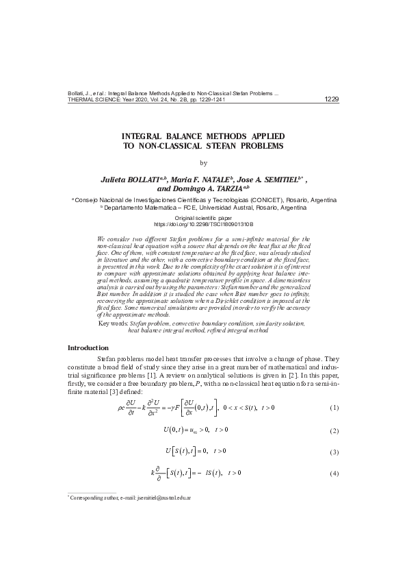 (PDF) Integral balance methods applied to non-classical Stefan problems