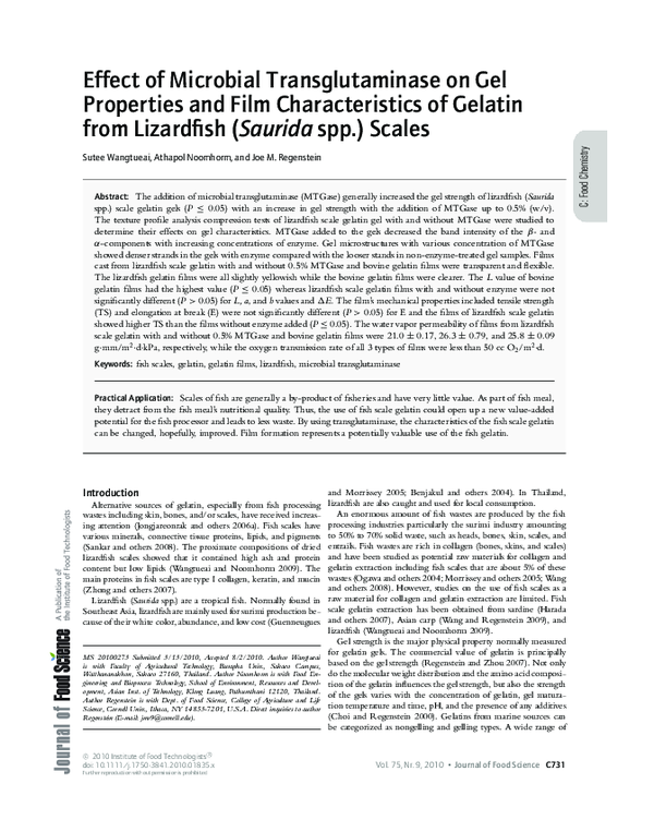 (PDF) Effect of Microbial Transglutaminase on Gel Properties and Film ...