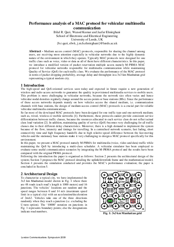 Pdf Performance Analysis Of A Mac Protocol For Vehicular Multimedia