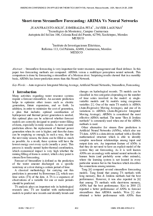(PDF) Short-term streamflow forecasting: ARIMA vs neural networks
