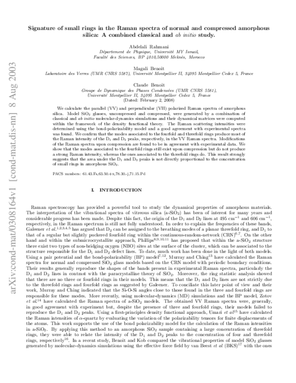 (PDF) Signature of small rings in the Raman spectra of normal and ...