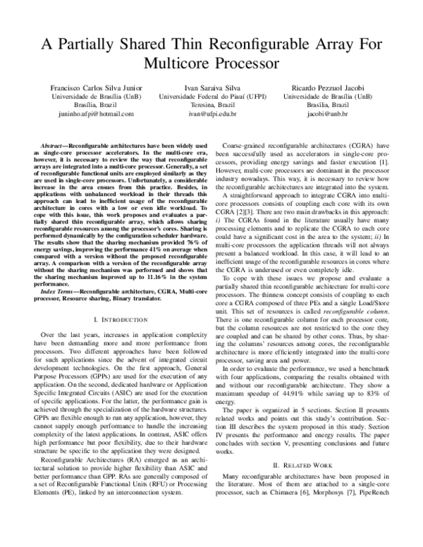 Pdf A Partially Shared Thin Reconfigurable Array For Multicore Processor Ricardo Jacobi
