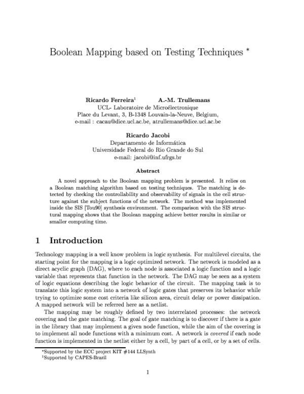 Pdf Boolean Mapping Based On Testing Techniques