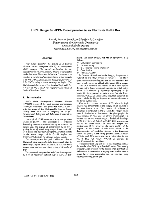 (PDF) IDCT design for JPEG decompression in an electronic ballot box