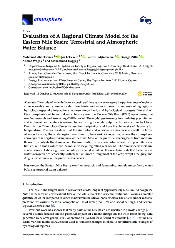 (PDF) Evaluation of A Regional Climate Model for the Eastern Nile Basin ...