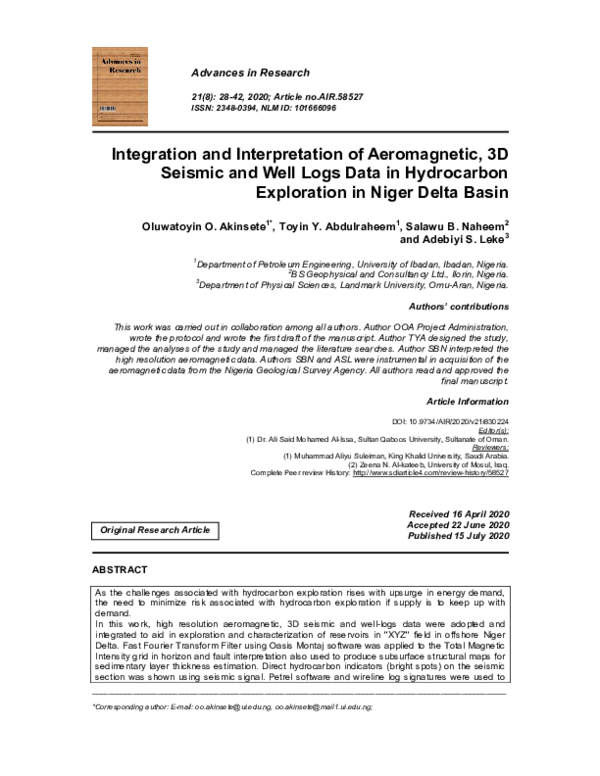 (PDF) Integration and Interpretation of Aeromagnetic, 3D Seismic and ...
