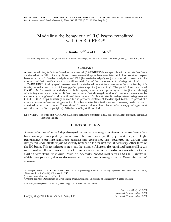 (PDF) Modelling the behaviour of RC beams retrofitted with CARDIFRC®