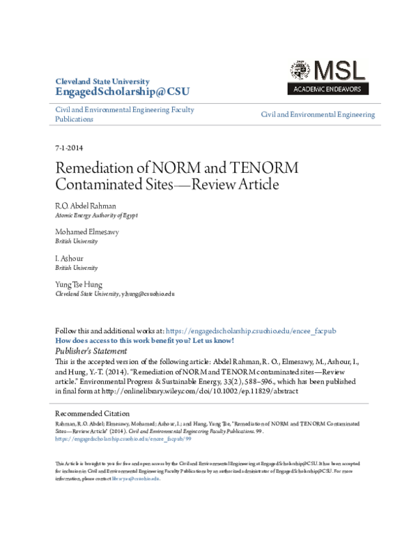 (PDF) Remediation of NORM and TENORM contaminated sites-Review article
