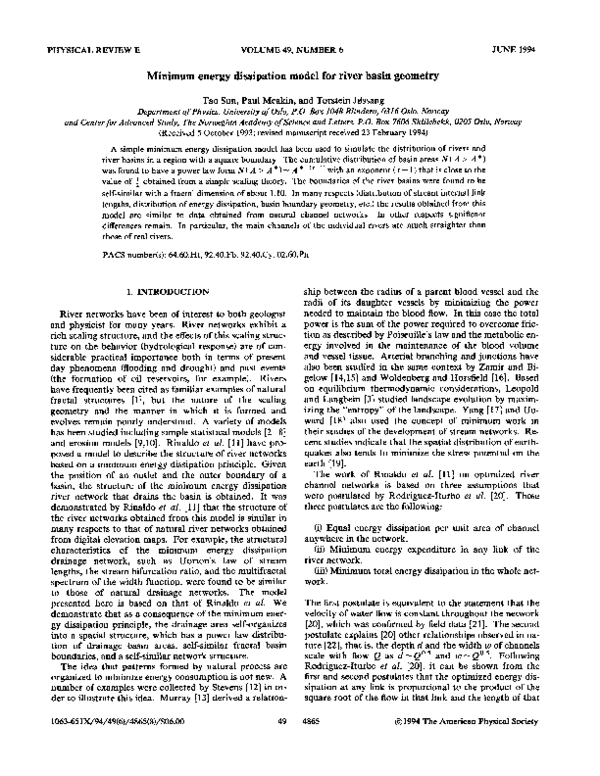 (PDF) Minimum energy dissipation model for river basin geometry