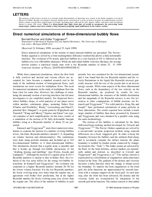 Pdf Direct Numerical Simulation Of Three Dimensional Flow And