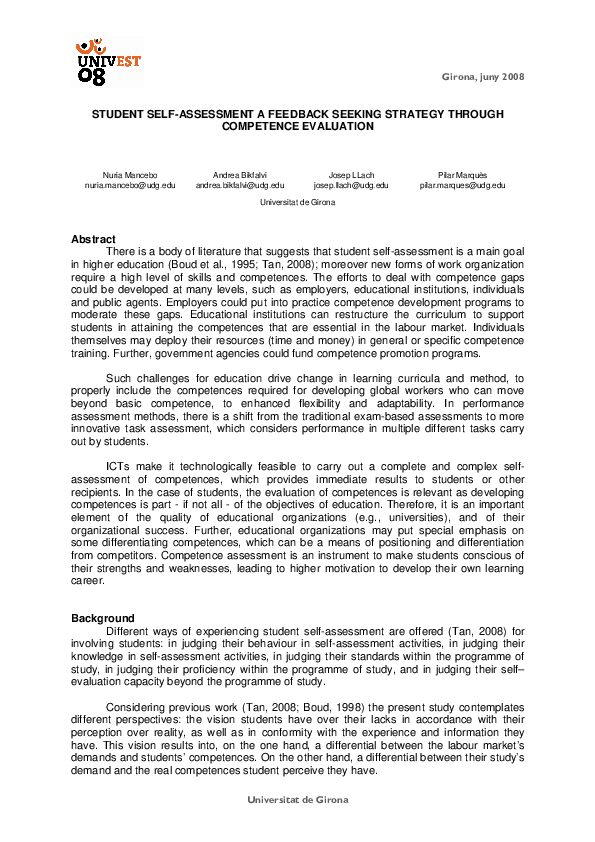 (PDF) Student self-assessment a feedback seeking strategy through ...