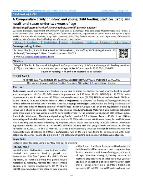 Pdf A Comparative Study Of Infant And Young Child Feeding Practices
