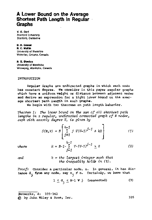 Pdf A Lower Bound On The Average Shortest Path Length In Regular Graphs