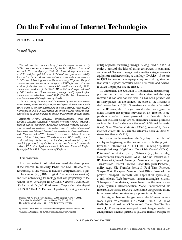 (PDF) On the evolution of Internet technologies