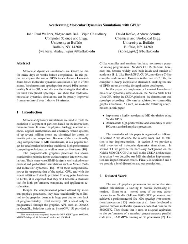 (PDF) Accelerating molecular dynamics simulations with gpus