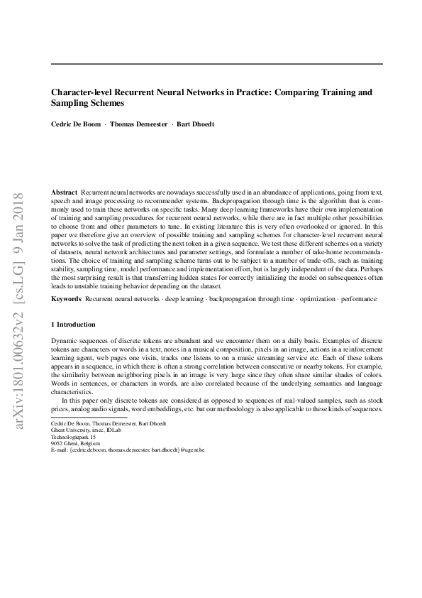 Pdf Character Level Recurrent Neural Networks In Practice Comparing