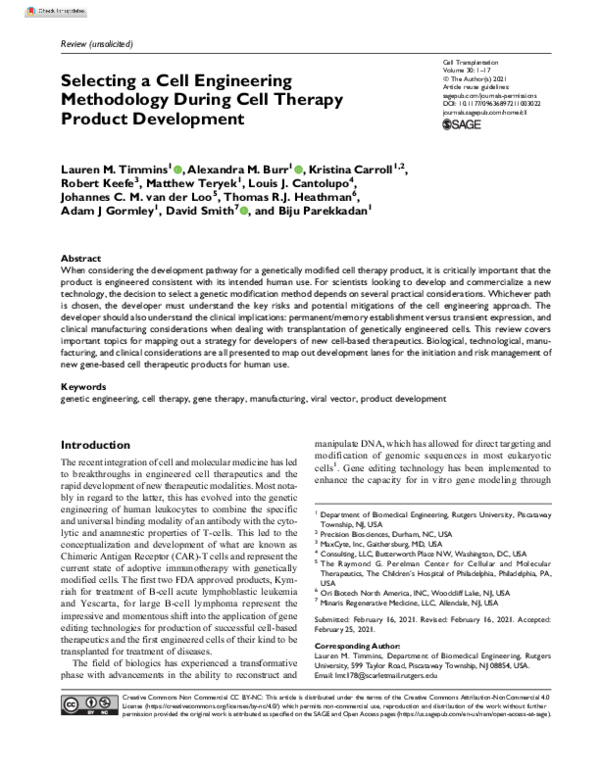 (PDF) Selecting a Cell Engineering Methodology During Cell Therapy ...