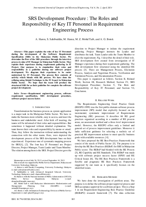 (PDF) SRS Development Procedure : The Roles and Responsibility of Key ...