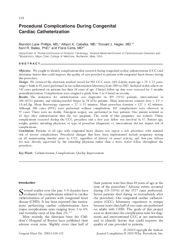 (PDF) Procedural Complications During Congenital Cardiac Catheterization