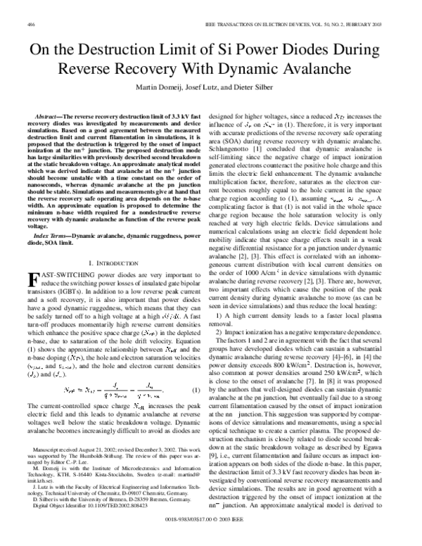 (PDF) On the destruction limit of Si power diodes during reverse ...
